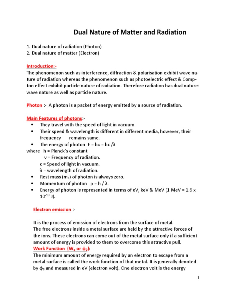 Dual Nature of Matter and Radiation | PDF | Photoelectric Effect ...
