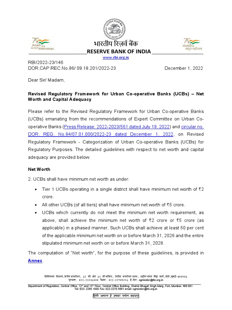Revised Regulatory Framework for Urban Co-operative Banks (UCBs) on Net ...
