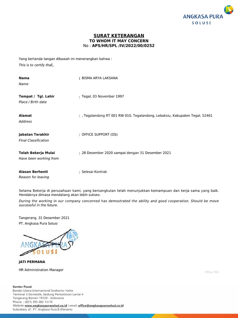 Surat - Paklaring - Aps - HR - SPL - Iv - 2022 - 00 - 0252 - 20220412 - 035453 - Bisma Arya ...