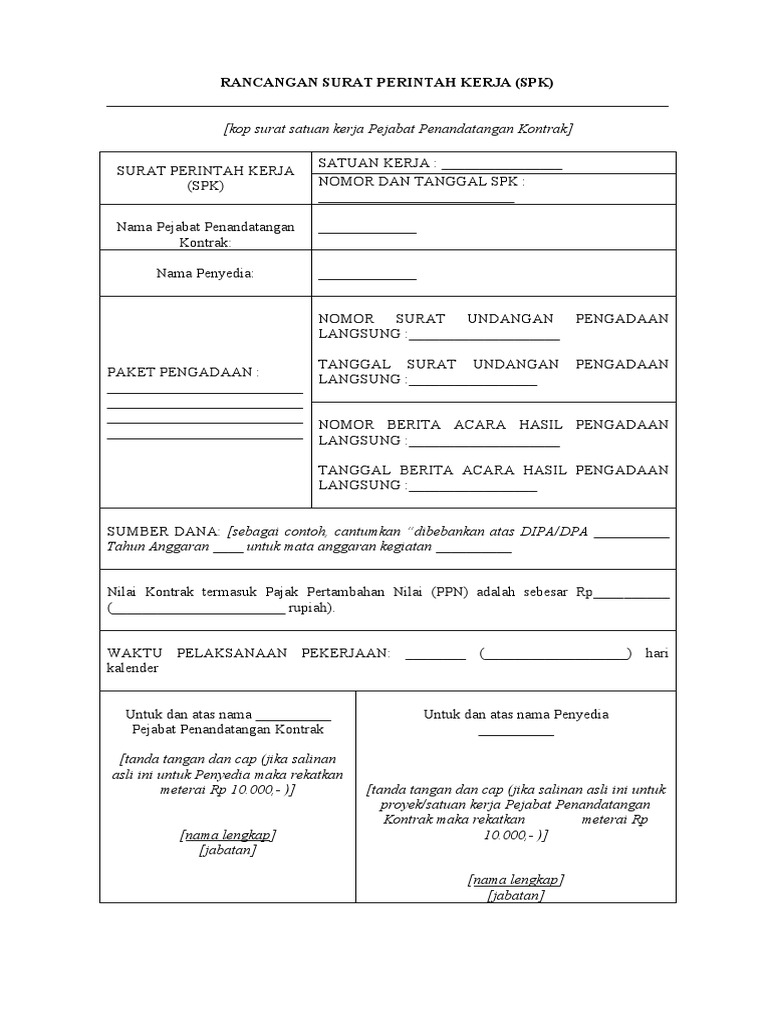 Format Kontrak SPK 50-200 Juta | PDF