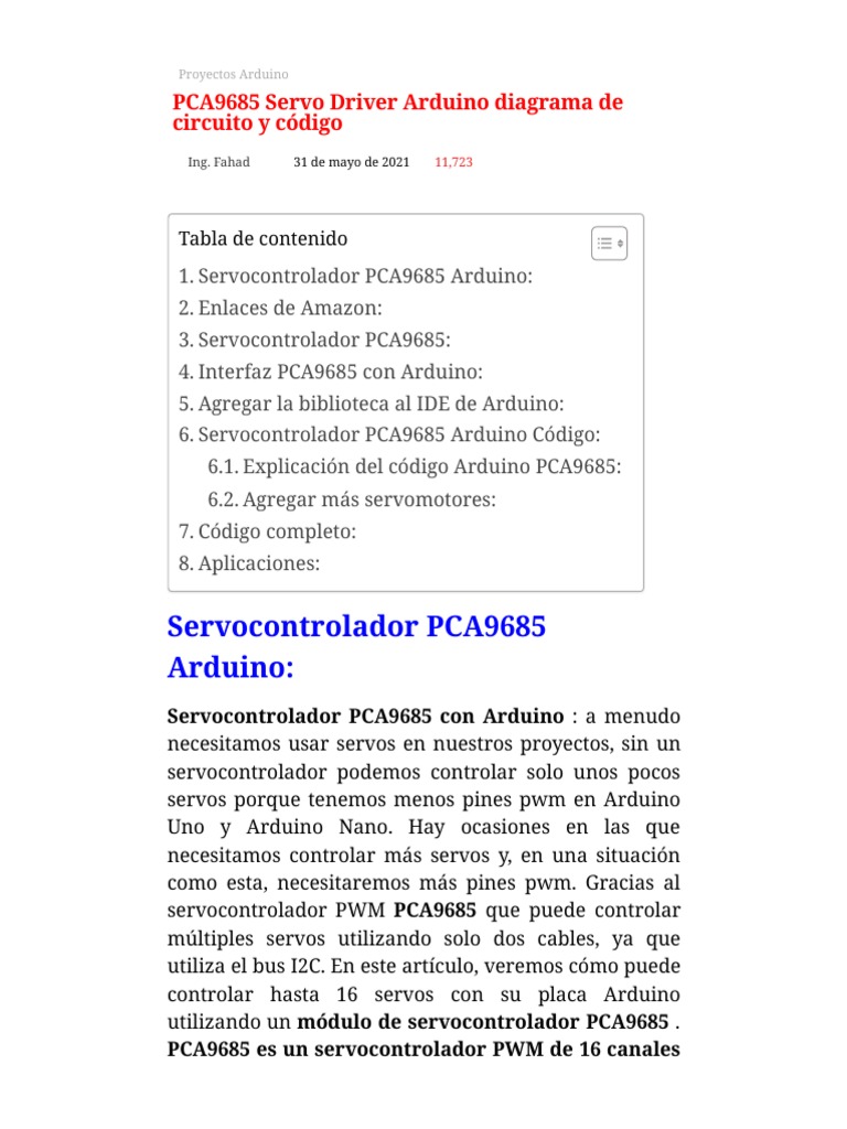 PCA9685 Servo Driver Arduino Diagrama de Circuito y Código | PDF ...