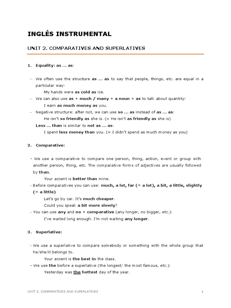 Unit 2. Comparatives and Superlatives | PDF | Adjective | Linguistics