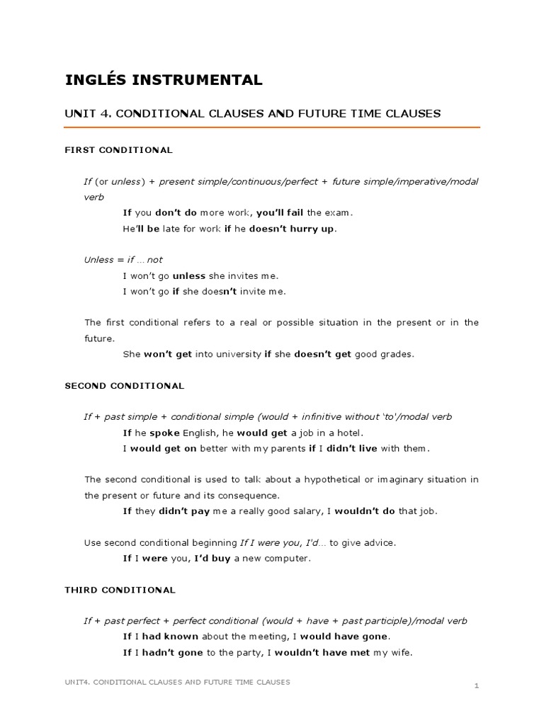 Unit 4. Conditional Clauses and Future Time Clauses | Download Free PDF ...