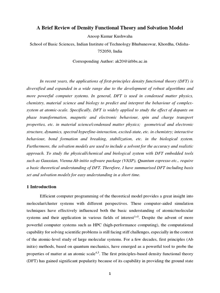 Density Functional Theory and Solvation Model | Download Free PDF | Density Functional Theory ...