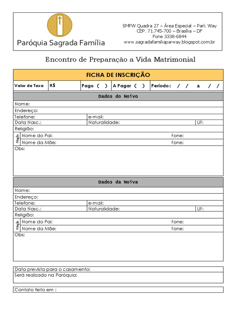 Ficha de Inscrição Epvm | PDF | Bem-estar