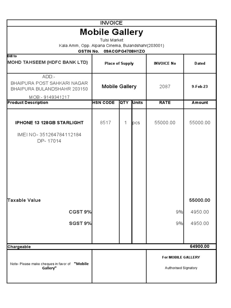 Mobile invoice for iPhone sale | PDF
