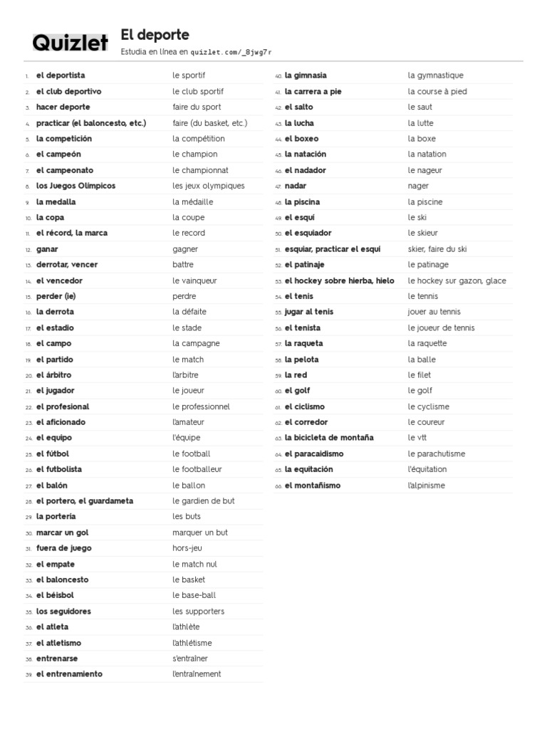 Vocabulario Deportivo Bilingüe | PDF | Entretenimiento | Deportes
