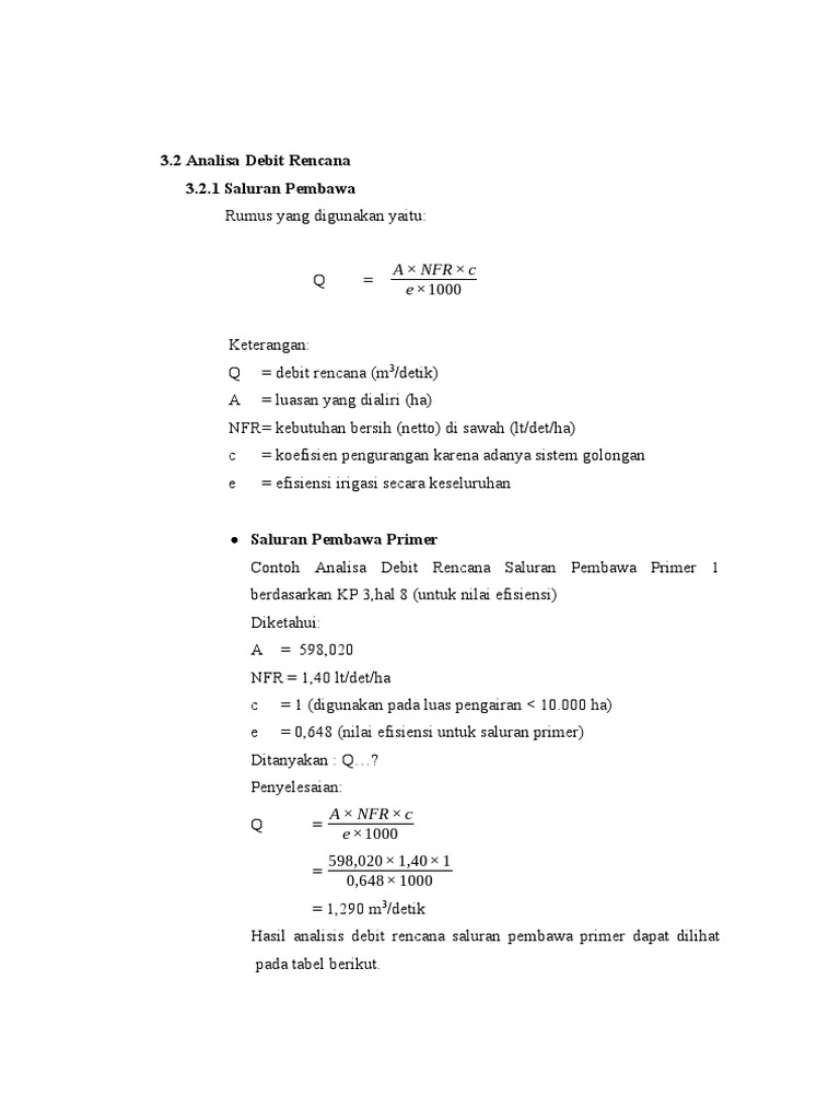 Analisa Debit Rencana Saluran Pembawa | PDF