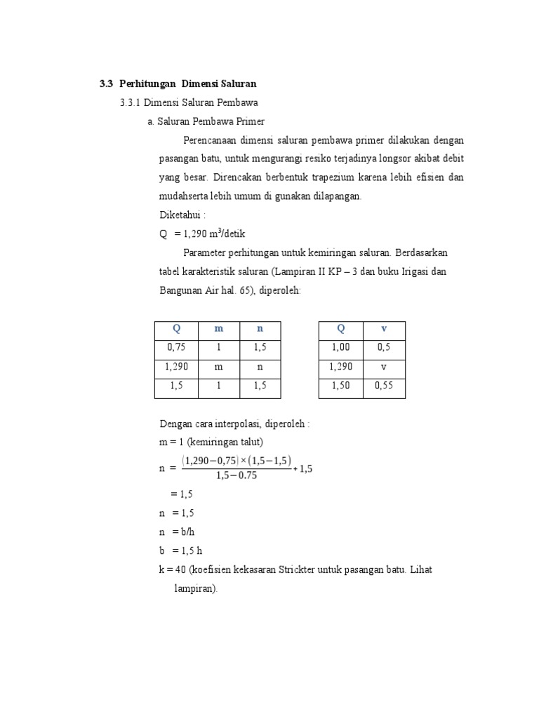 Perhitungan Dimensi Saluran | PDF