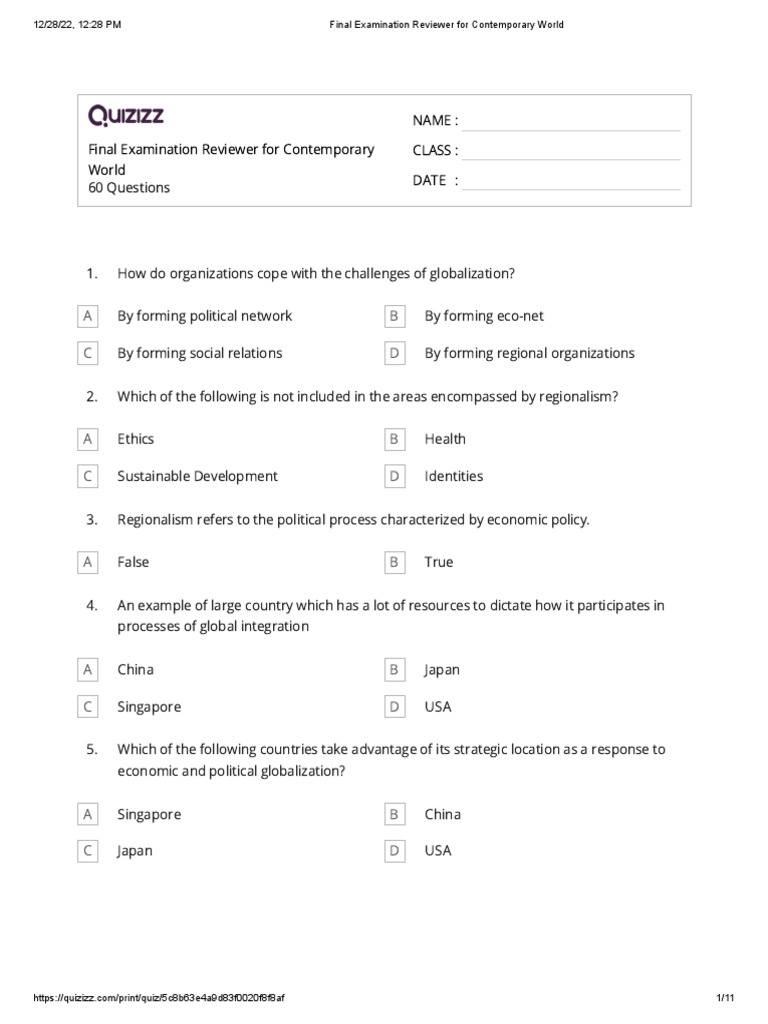 Final Examination Reviewer For Contemporary World | PDF | Globalization ...