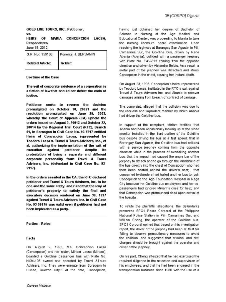 Gold Line Tours vs. Heirs of Maria Concepcion Lacsa | PDF | Certiorari | Lawsuit