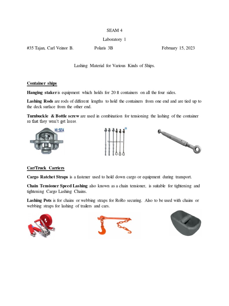 Lashing Materials for Ship Types | PDF | Cargo | Ships