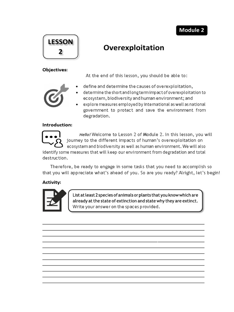 Module 2. Lesson 2. Overexploitation | PDF | Biodiversity | Sustainability Module 2. Lesson 2. Overexploitation | PDF | Biodiversity | Sustainability