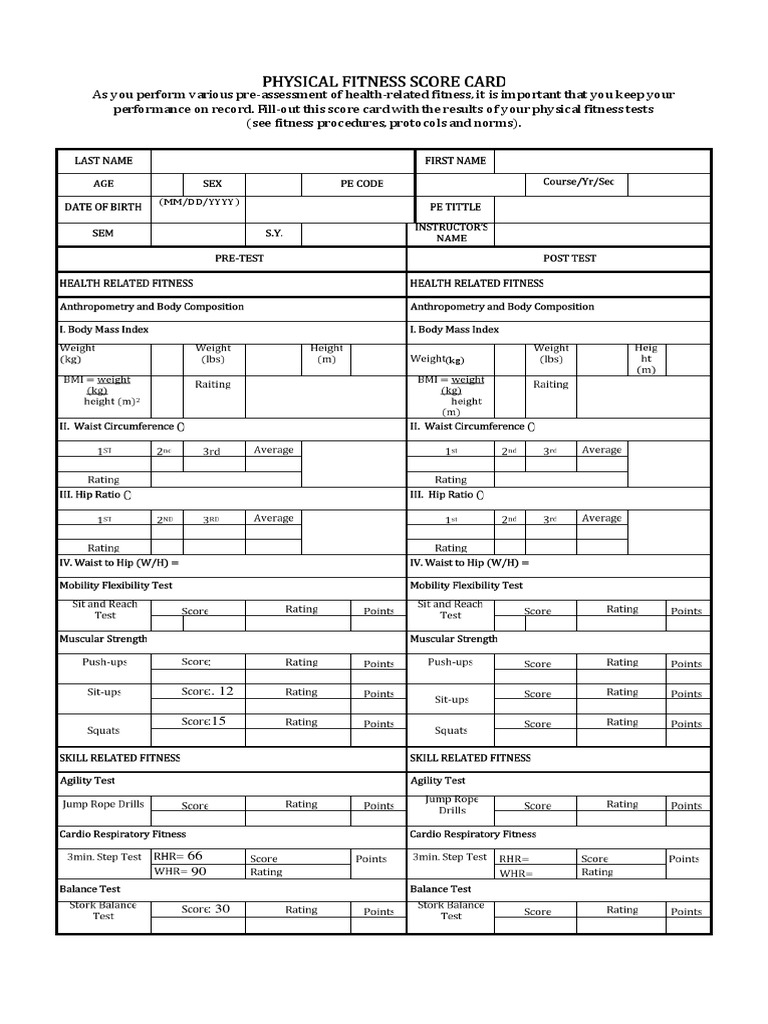 Physical Fitness Test - (Procedures) | PDF | Body Mass Index | Human ...