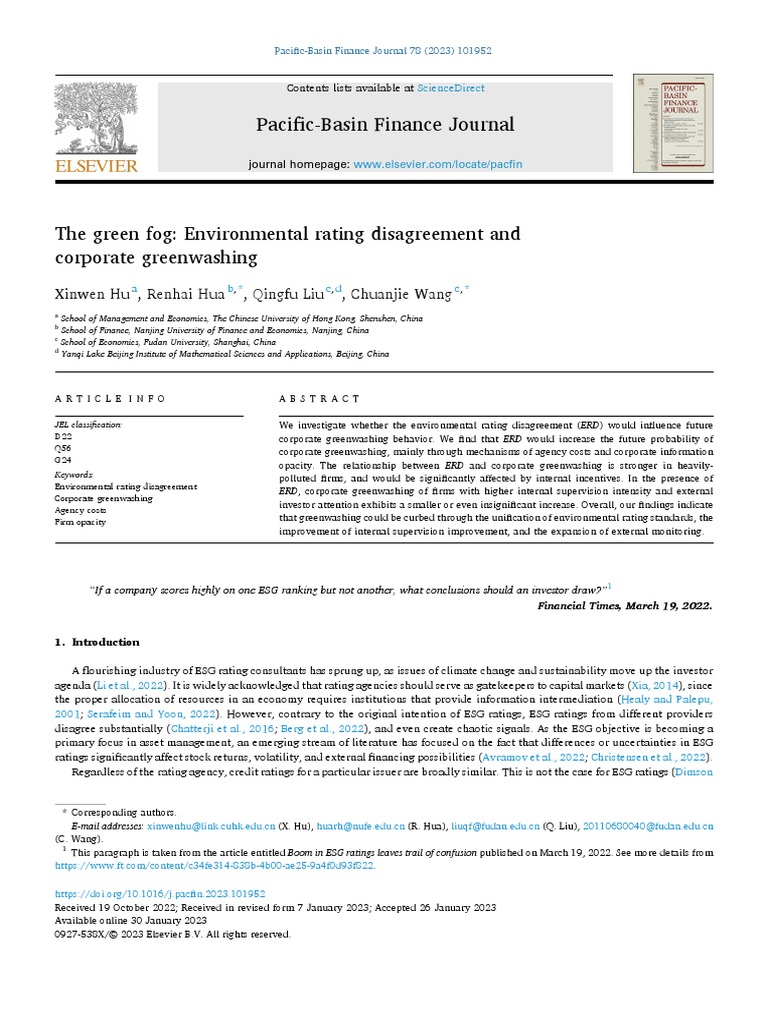 Corporate Greenwashing | PDF | Regression Analysis | Fixed Effects Model