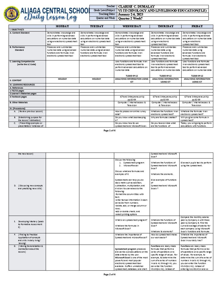 Tle Vi-Wk7 | PDF | Spreadsheet | Microsoft Excel