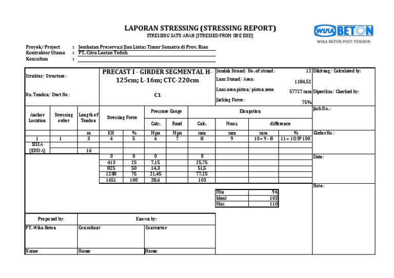 Laporan Stressing (Stressing Report) : Precast I - Girder Segmental H ...