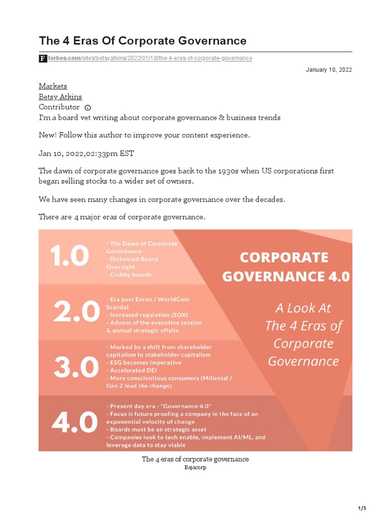 Corporate Governance 4.0 Explained | PDF | Corporate Governance ...