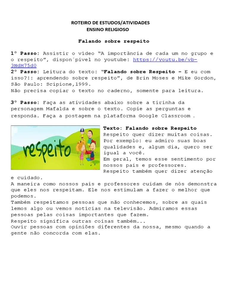 Falando Sobre Respeito-Texto e Atividade | PDF