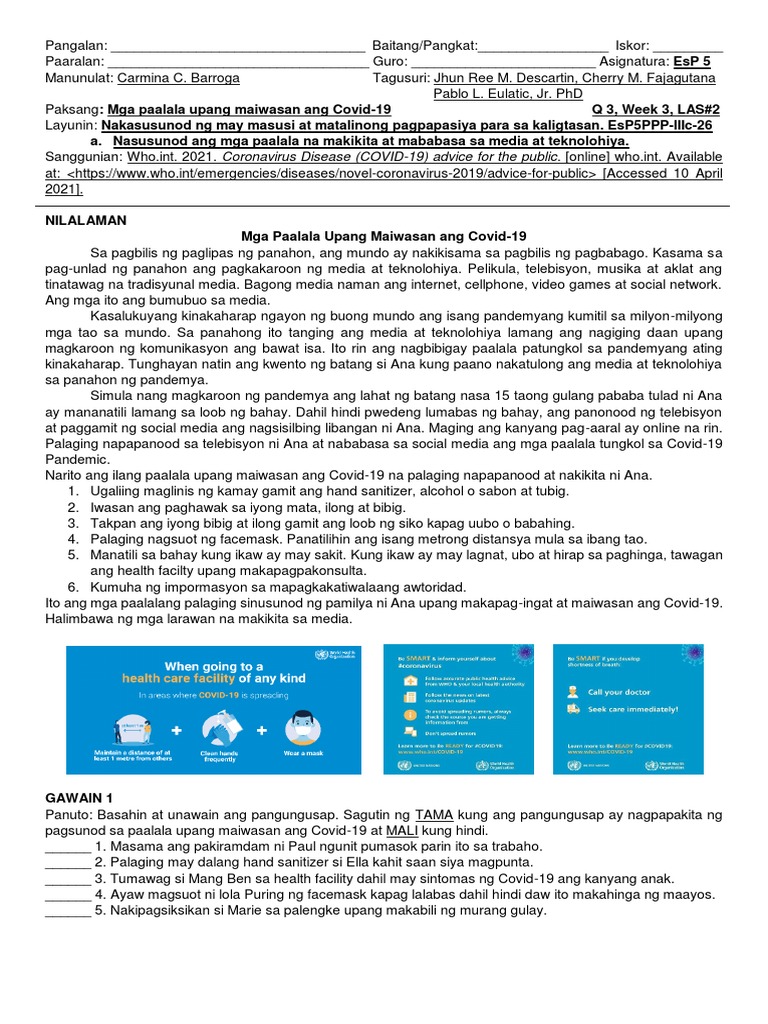 Esp 5 Quarter 3 Week 3 Las 2 | PDF