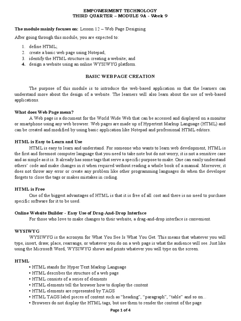 Emtech Module9a Week9 Lesson | PDF | Html | World Wide Web