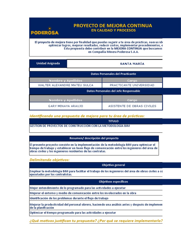 Proyecto de Mejora Continua. Formato Version 2 | PDF | Autodesk Revit ...