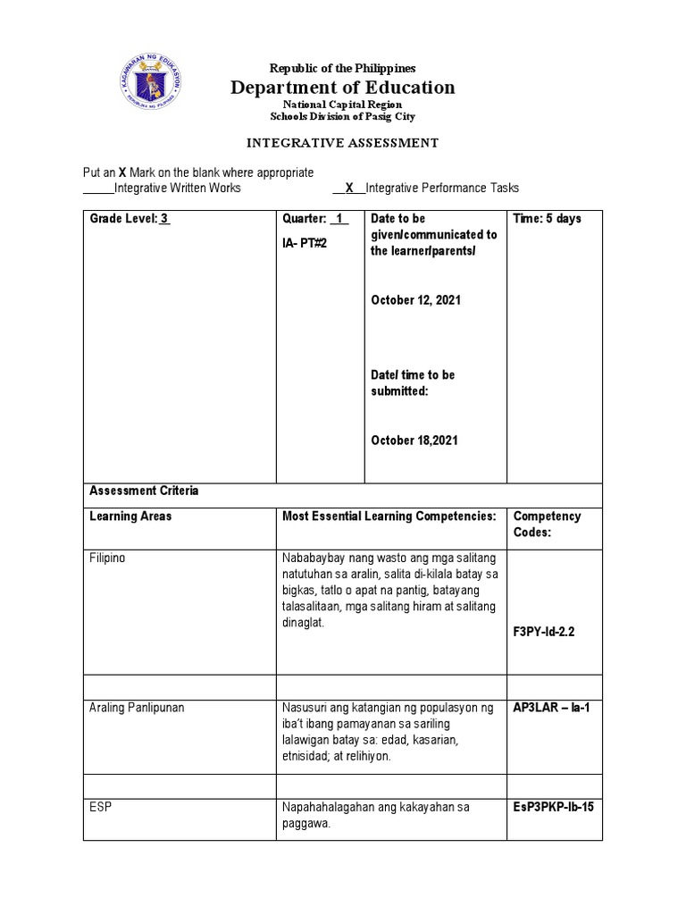 Grade 3 PT2 Q1 Arts Esp. Ap Filipino | PDF