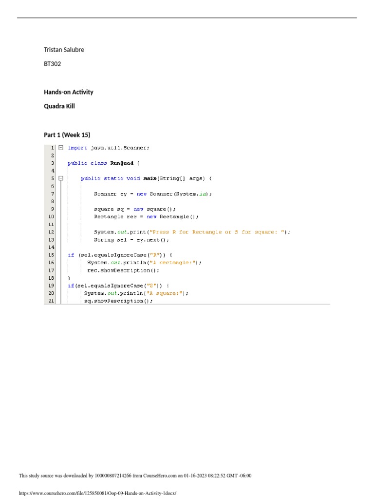 Oop 09 Hands On Activity 1 | PDF