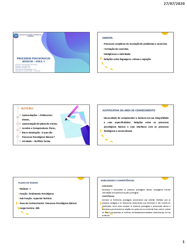 Modelo - Aula Slides Processos Psicologicos Basicos | PDF | Psicologia | Aprendizado
