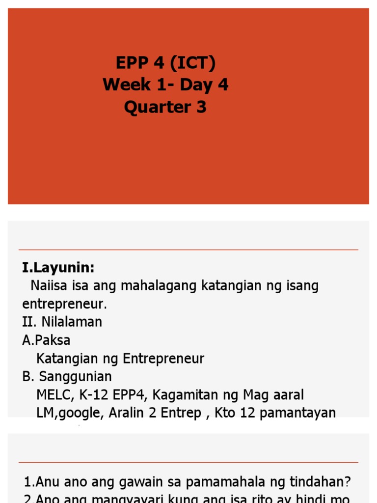 EPP 4 Entrep ICT QTR 3 Week 1 Day 4 | PDF