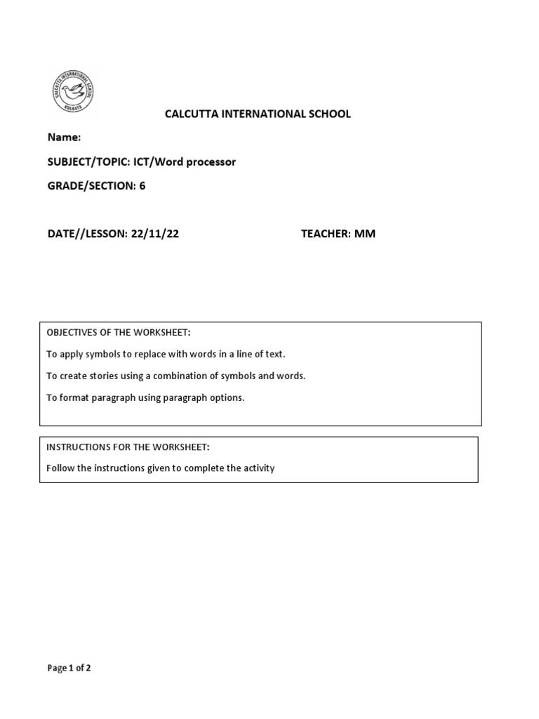 Word Processing Symbols Activity | PDF