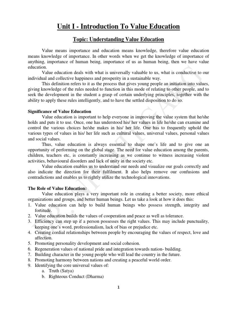 Unit I Introduction of Value Education-1 | PDF | Happiness | Psychology