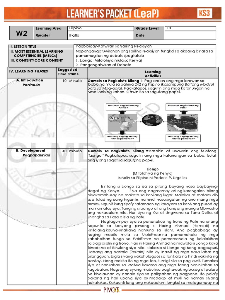 LeaP-Filipino-G10-Week 2-Q3 | PDF