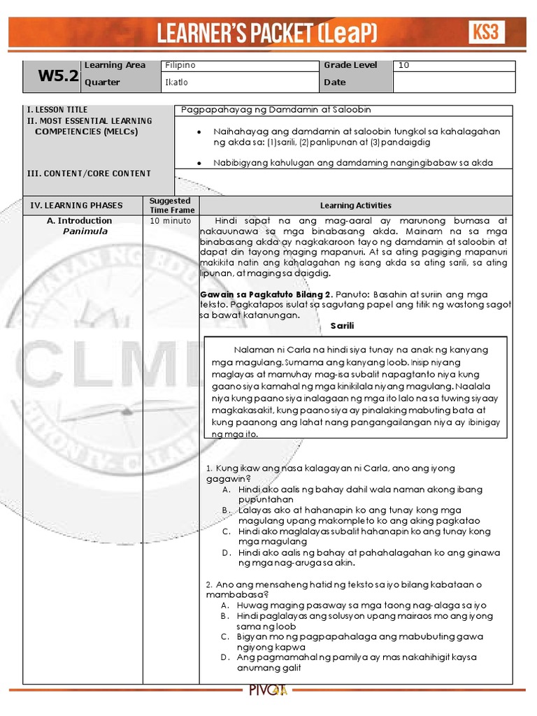 LeaP-Filipino-G10-Week 5.2-Q3 | PDF