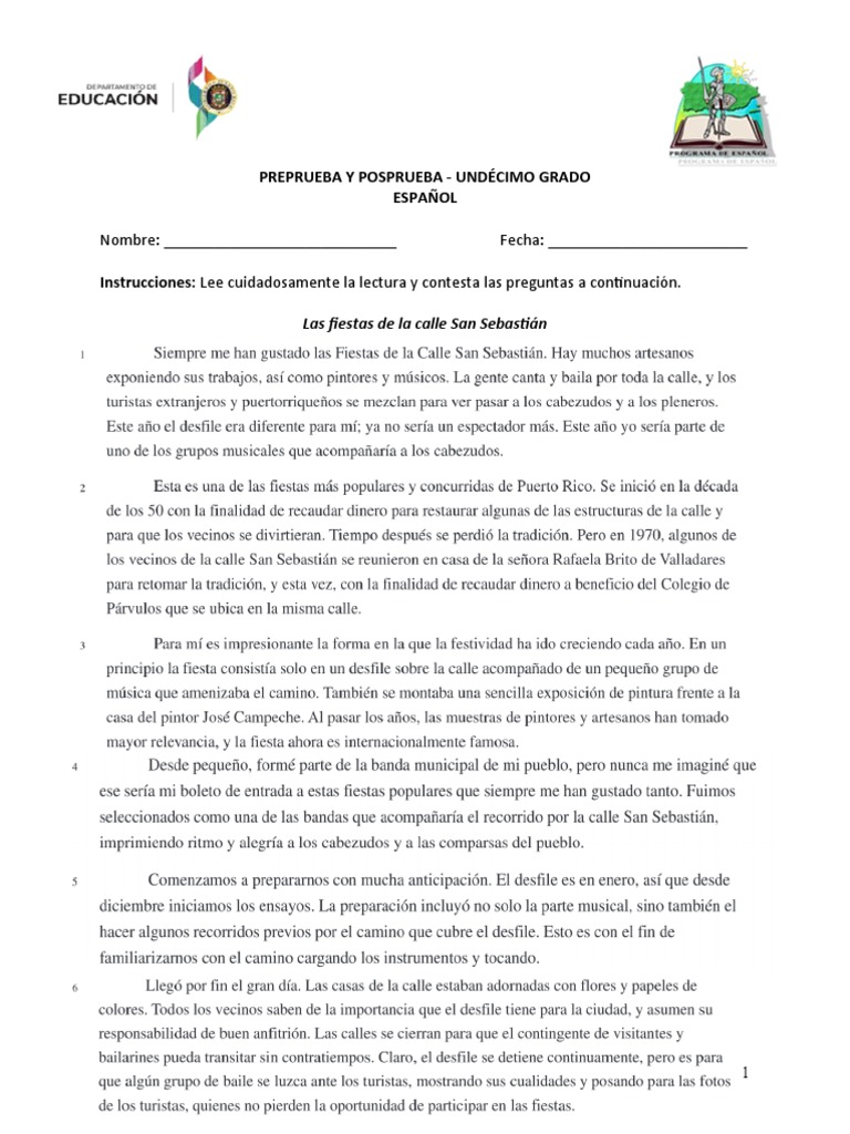 Pre y Post Prueba de Español 11° | PDF | Oración (Lingüística) | Palabra