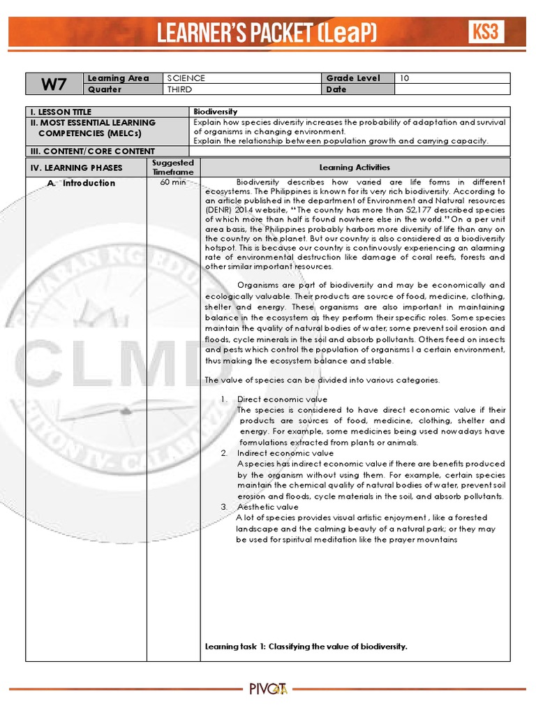 LeaP-Science-G10-Week 7-Q3 | PDF | Biodiversity | Ecosystem