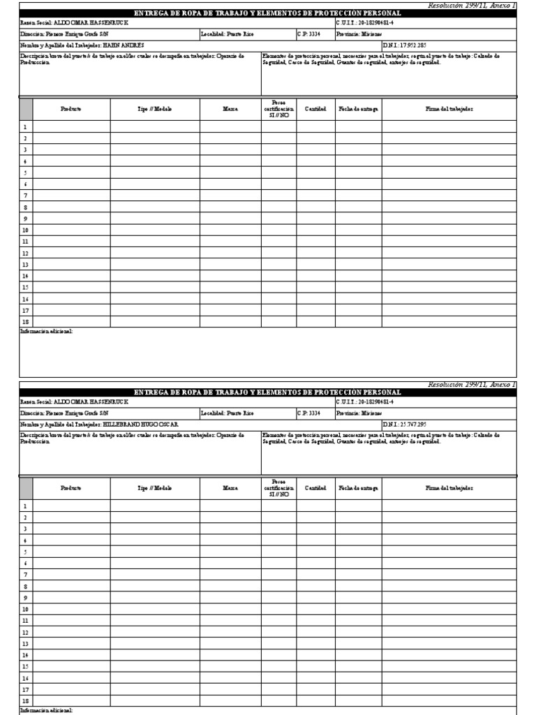 Resolucion 299-11 - Formulario Registro de EPP | PDF | Cuerpo humano | Apariencia humana
