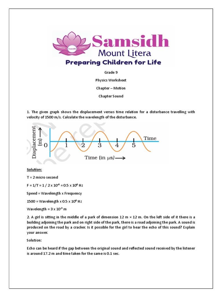 Grade 9 Physics AnswerKey - WS Sound Motion | PDF | Sound | Waves