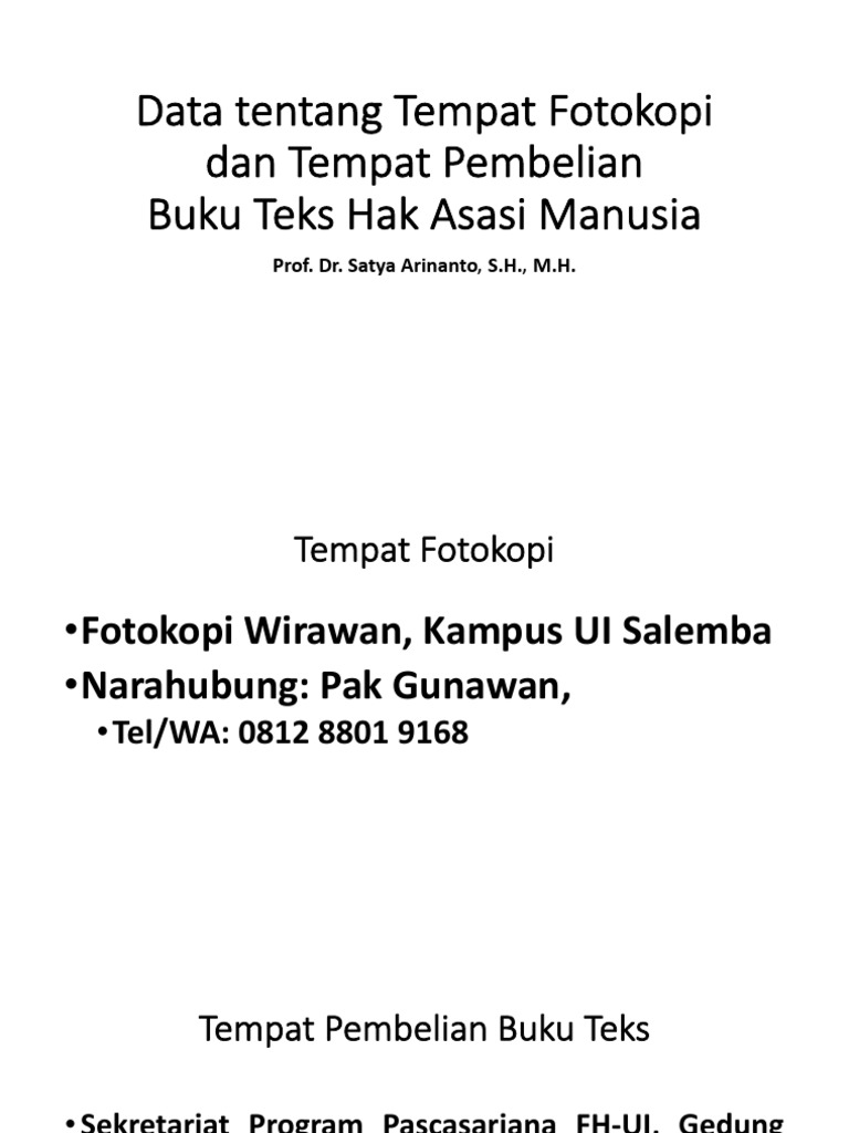 Data Tentang Tempat Fotokopi Dan Tempat Pembelian Buku Teks HAM | PDF