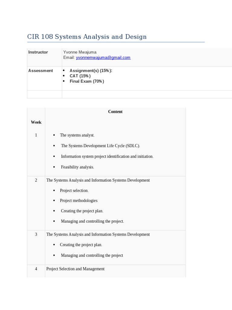 Systems Analysis and Design Course Outline | PDF