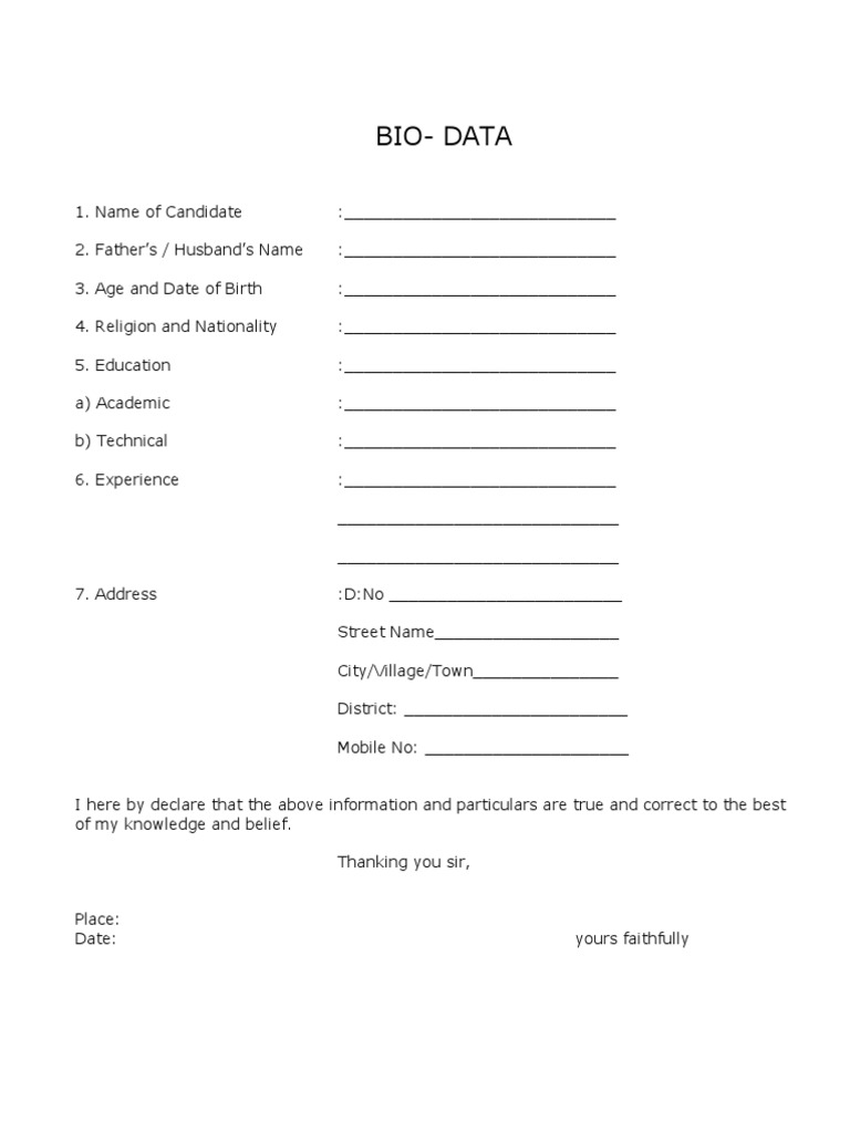 Biodata Format | PDF