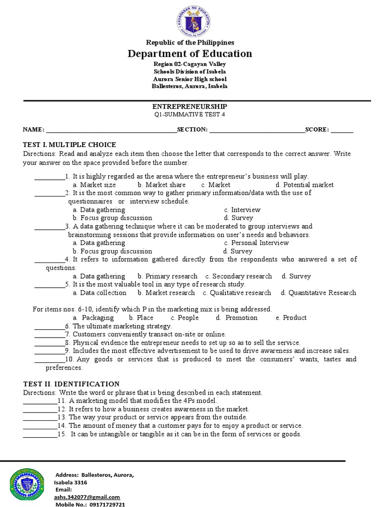ENTREP Summative 4 | PDF | Survey Methodology | Marketing