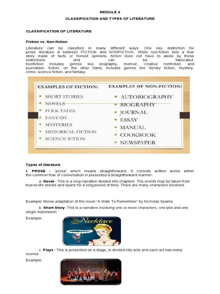Module 4 Classification and Types of Literature | PDF | Poetry | Narrative
