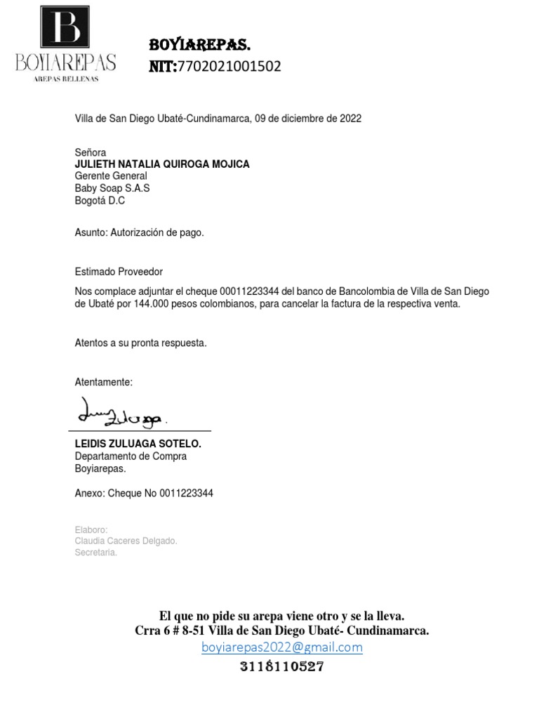 Carta de Cheque. | PDF