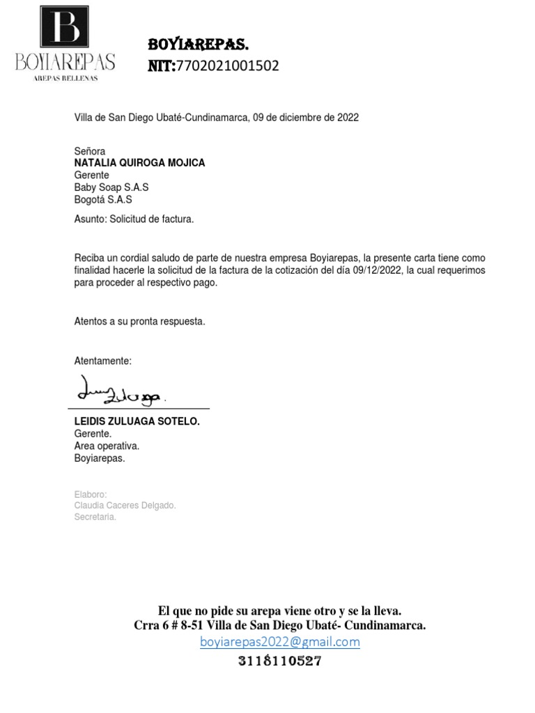 Carta de Solicitud de Factura... | PDF