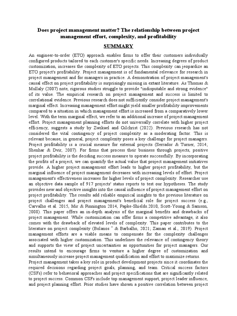 The Impact of Project Management Effort on Project Profitability: Considering Diminishing ...
