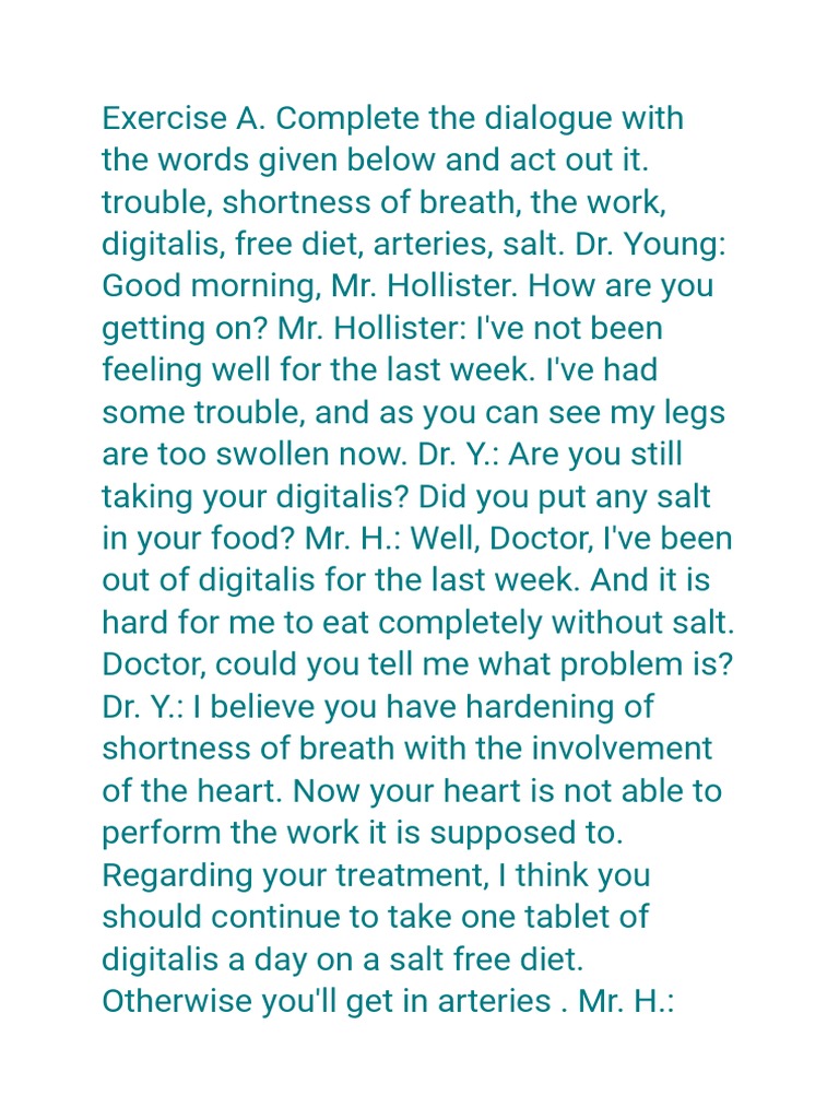 Exercise A. Complete The Dialogue With The Words Given Below and Act ...