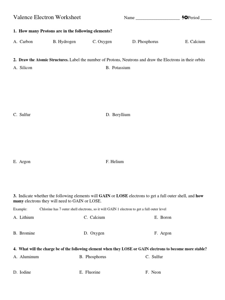 Valence Electron Worksheet: 1. How Many Protons Are in The Following ...