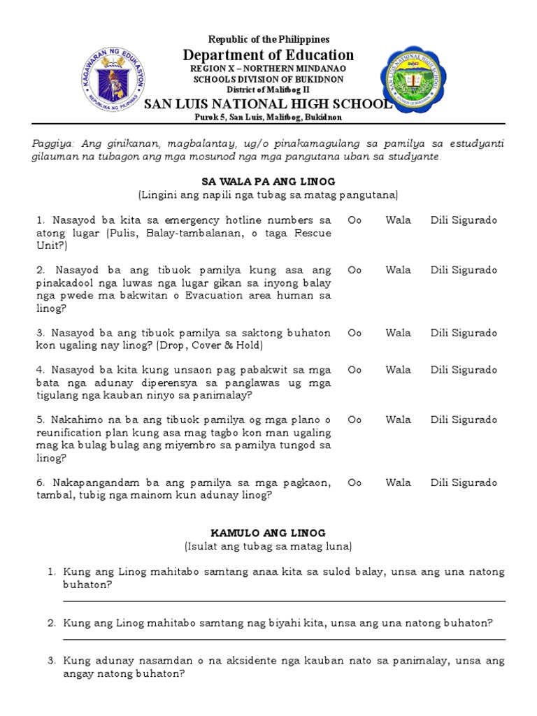 DRRM Questionnaire | PDF