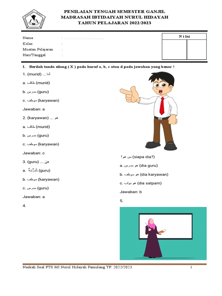 Penilaian Tengah Semester Pertanyaan Dan Jawaban Tentang Bahasa Arab